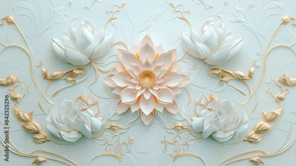 Luxurious 3D paper lotus flower design in soft tones, ideal for elegant ...