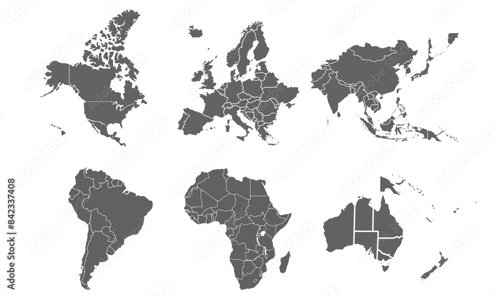 world map divided into continents isolated on white background. for ...