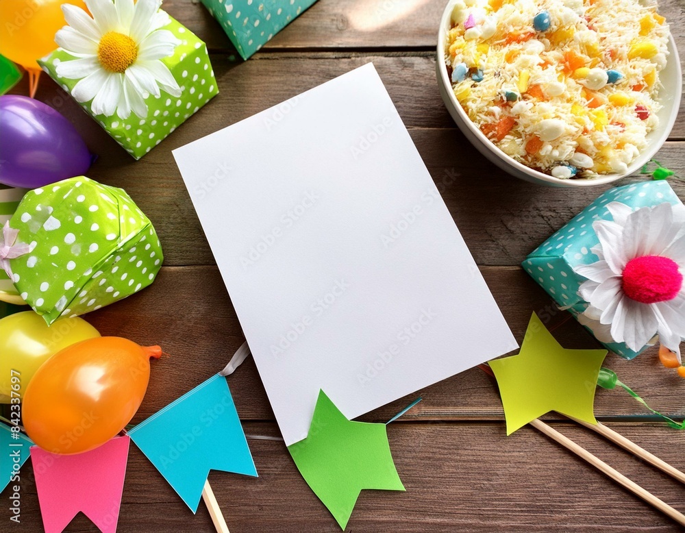 blank white invitation card to a kids birthday - mockup template Stock ...