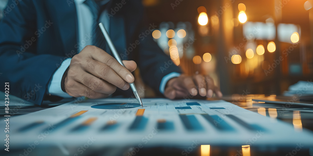 Project approval concept. Businessman analyzing business growth chart ...