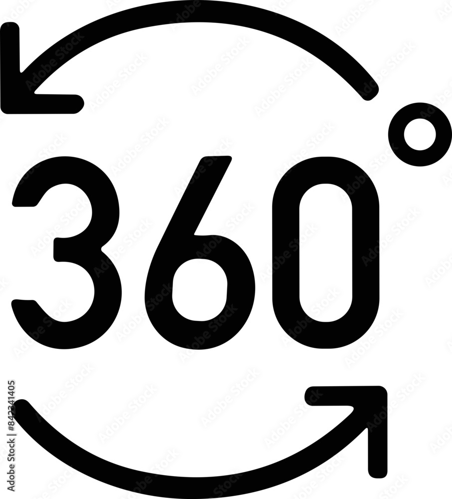 360 degree vector icon. Round signs with arrows rotation angle to three ...