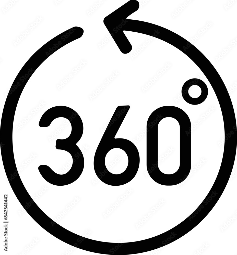 360 degree vector icon. Round signs with arrows rotation angle to three ...