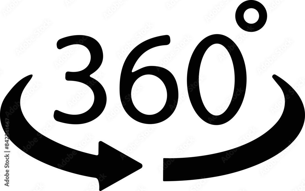 360 degree vector icon. Round signs with arrows rotation angle to three ...