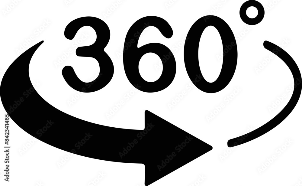 360 degree vector icon. Round signs with arrows rotation angle to three ...