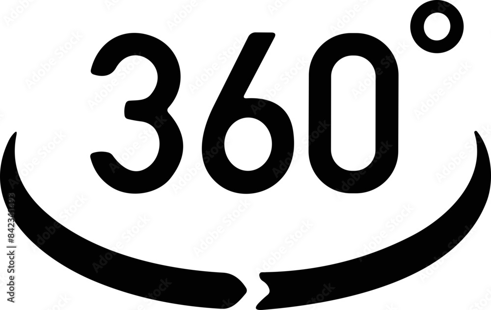 360 degree vector icon. Round signs with arrows rotation angle to three ...