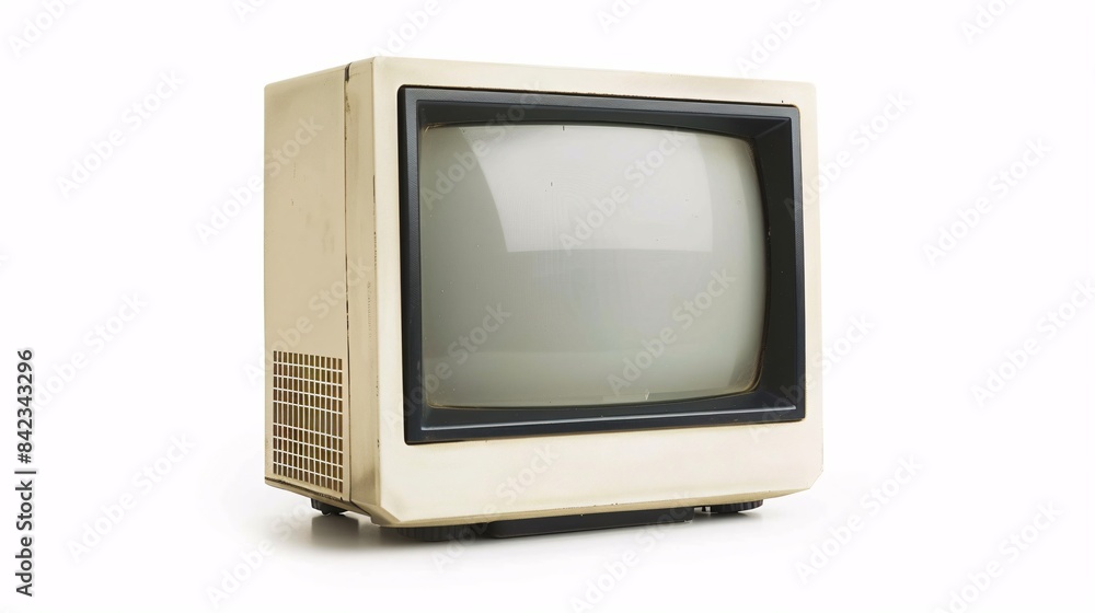 Vintage CRT computer monitor with black screen isolated on white ...