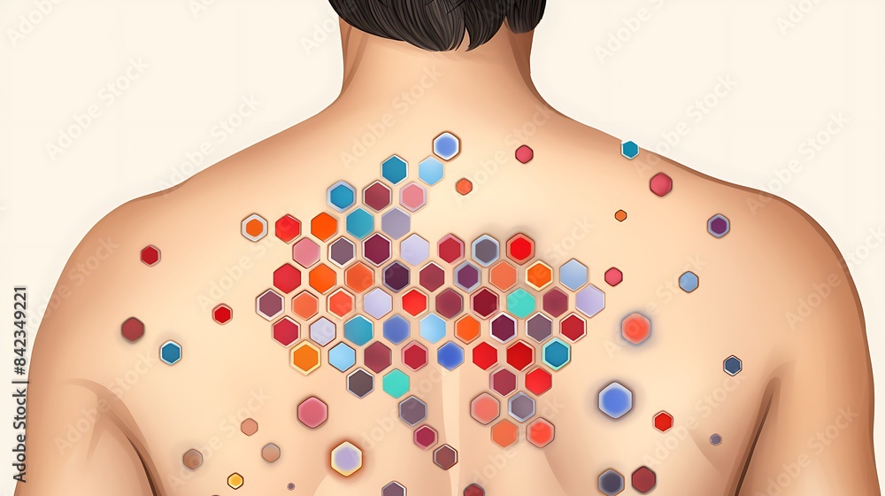 Illustrate a patch test on a patient's back to identify allergic ...