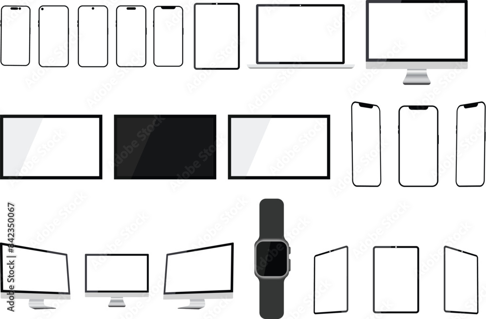 Set of Realistic LCD monitor, laptop, smartphone, TV LED, Tab, with ...