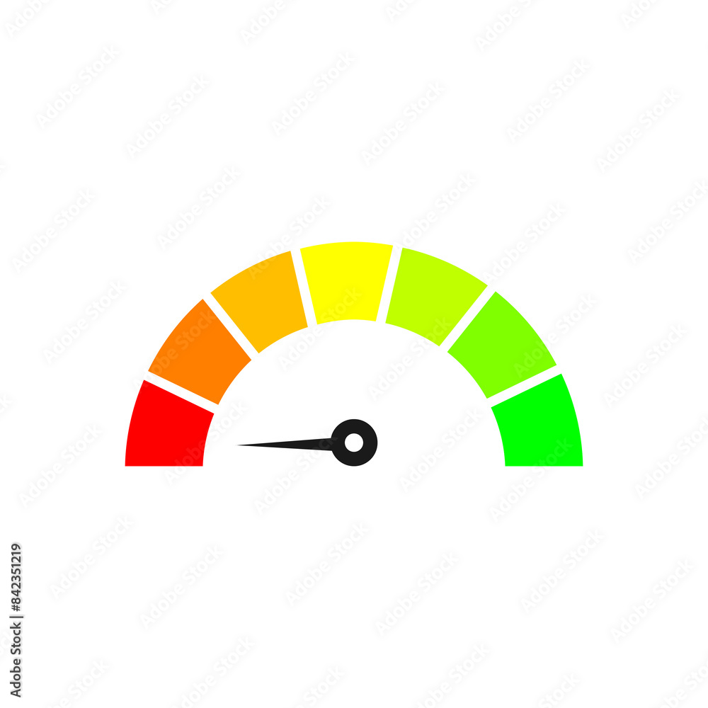Speedometer Gauge Meter Icons Vector Scale Level Of Performance Speed Dial Indicator Green