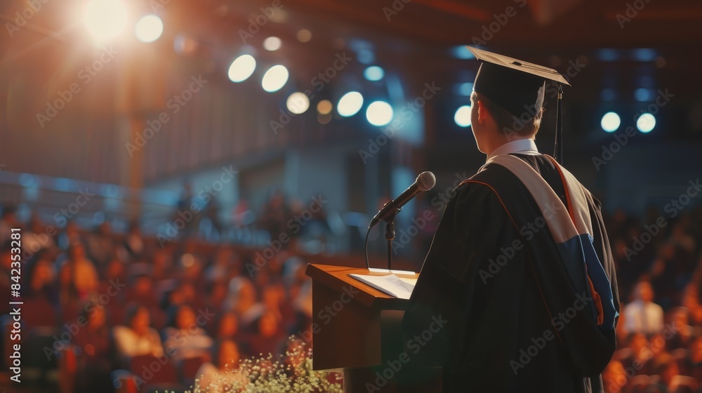 Foto de A college graduate giving a heartfelt valedictorian speech ...