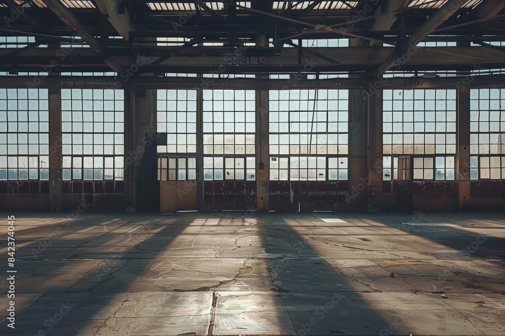 An industrial warehouse featuring large windows that allow natural ...