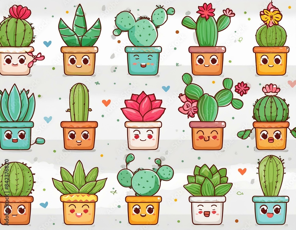 Cute happy funny succulents plants,cacti,flower emoji set collection ...