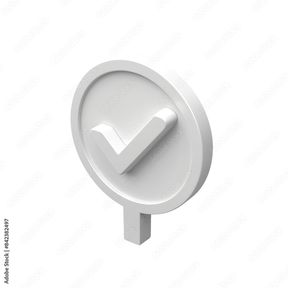 3D rendering of a white checkmark symbol inside a circular badge ...