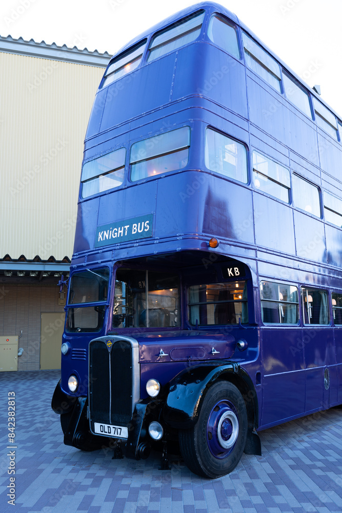JAPAN - Nov 13, 2023: A blue double decker bus labeled Knight Bus ...