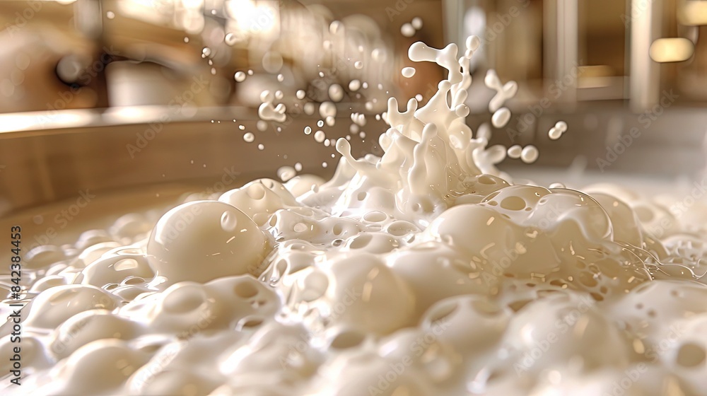 Abundance of Dairy Products. Cows milk processing process. Farm ...