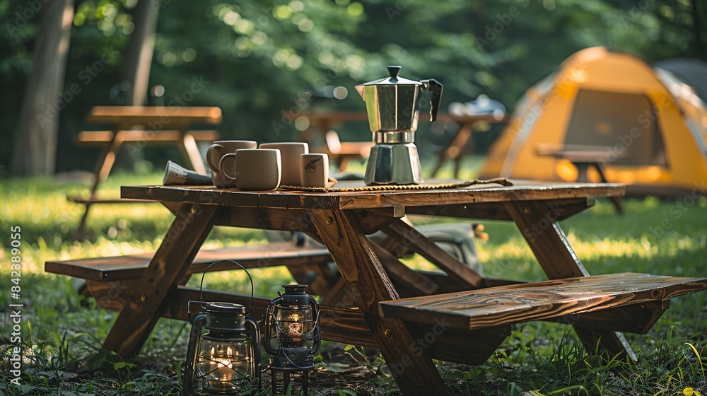 4k resolution images Product photography, a wooden camping table with a ...