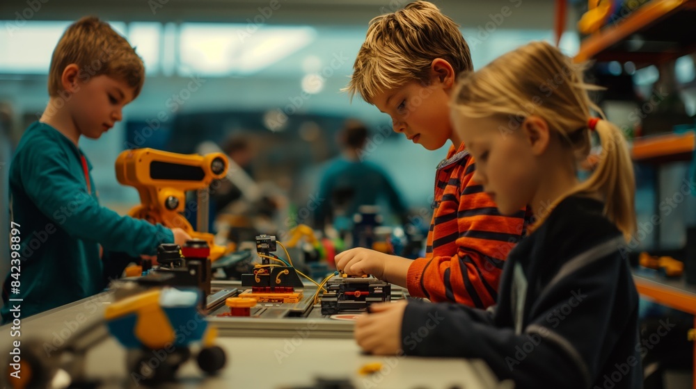 Children are engaging with hands-on robotics learning, indicating STEM ...