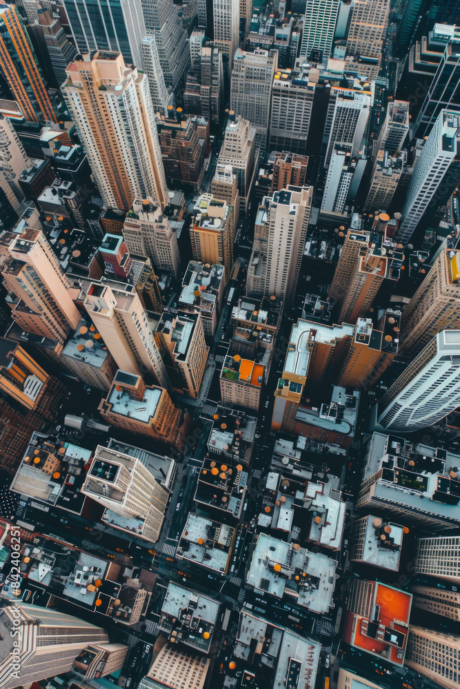 Top-down aerial view of urban rooftops, emphasizing the repetitive ...