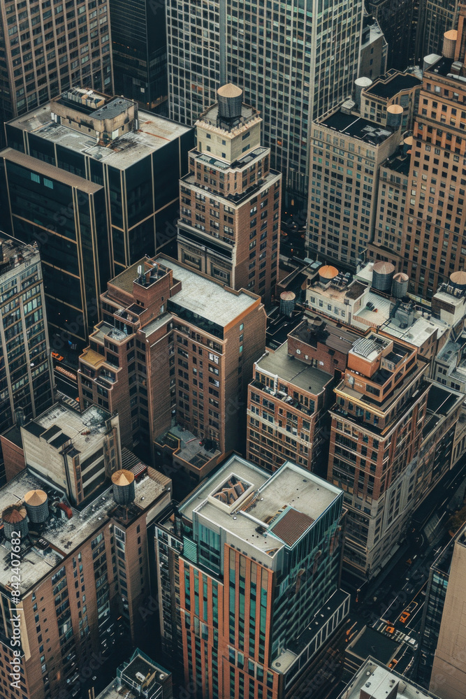 Top-down aerial view of urban rooftops, emphasizing the repetitive ...