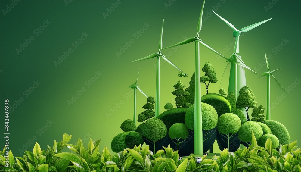 green concept with panels, wallpaper 3d rendered illustration of a ...