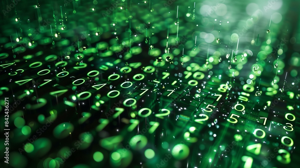 Concept cyber attack with green glowing binary code background falling ...
