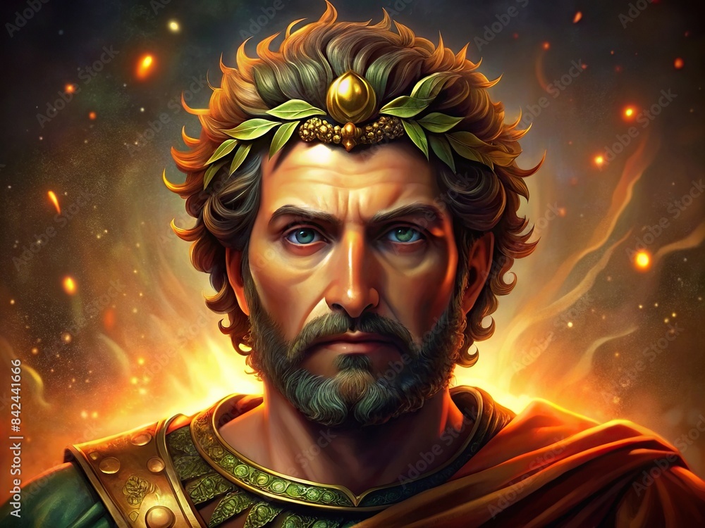 Portrait of Roman Emperor Marcus Aurelius with a serious expression ...