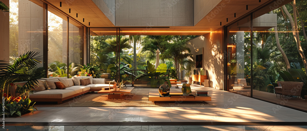 Tropical residence with expansive windows and indooroutdoor living ...