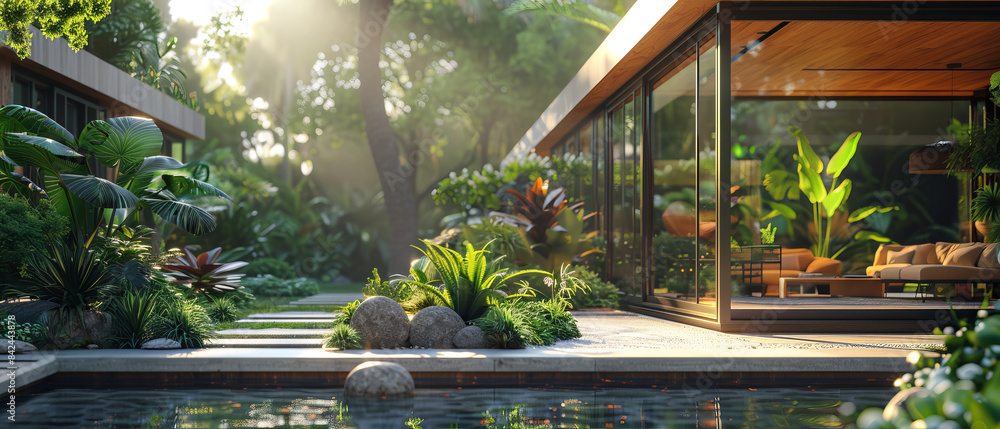 Tropical residence with expansive windows and indooroutdoor living ...