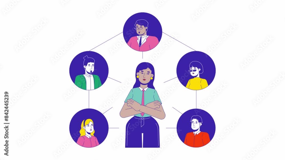 Communication corporate network line 2D animation. Leadership team 4K ...