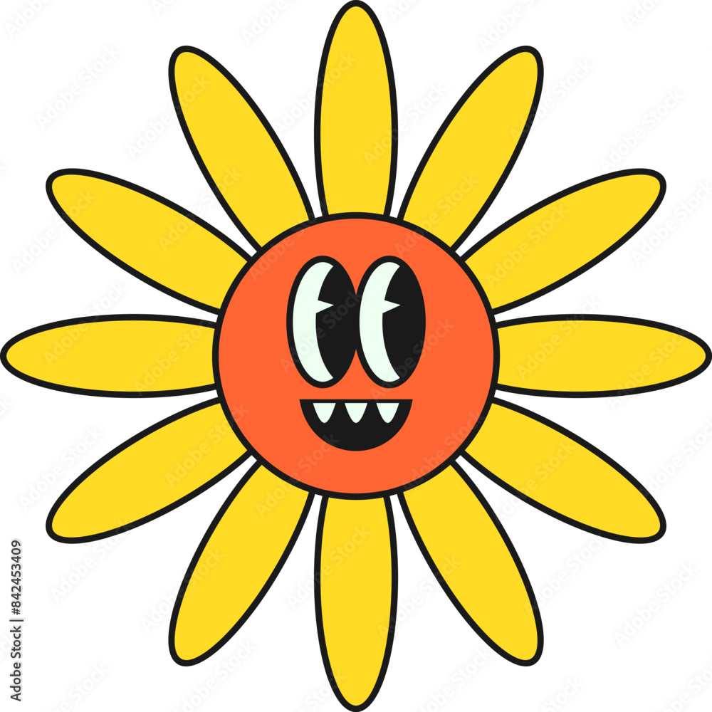 sunflower flat vector design with smiling expression with visible teeth ...