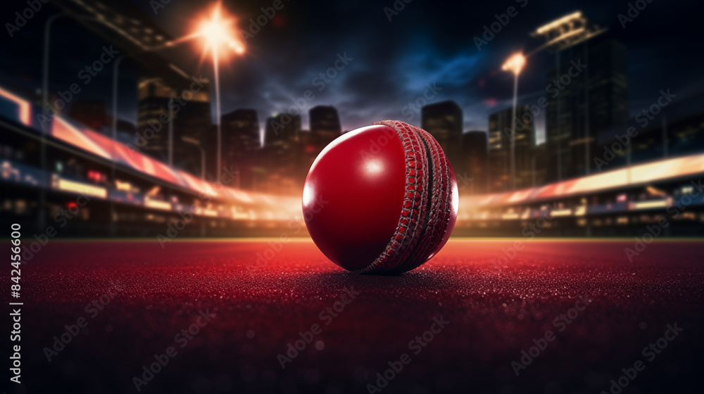 red cricket ball in cricket stadium with lights, wallpaper for cricket ...