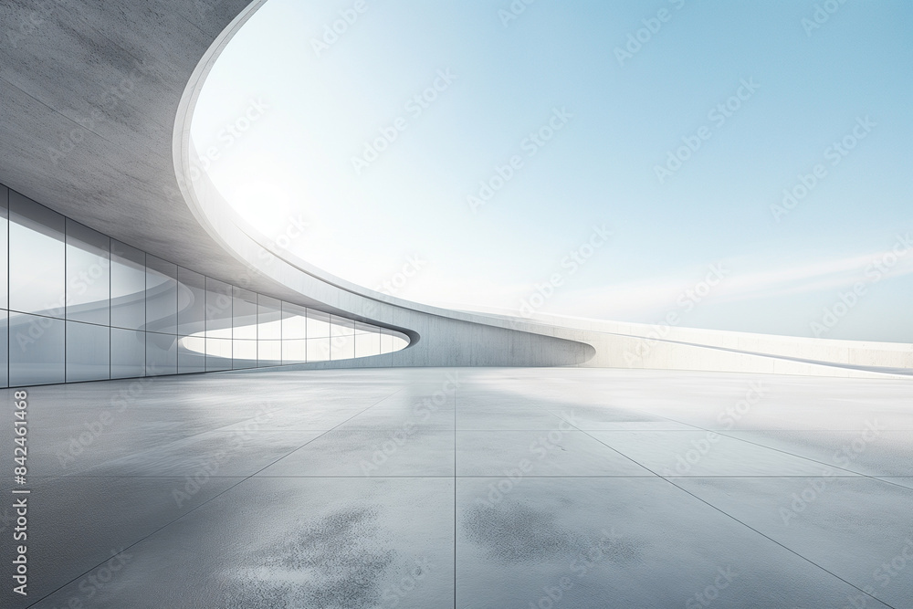 The modern concrete giant earth arc building has a clean and bright sky ...