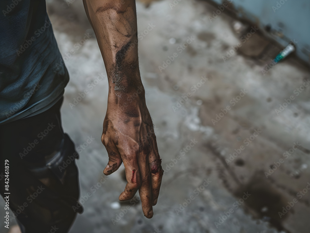 A person's arm shows severe bruising and swelling from an injection ...