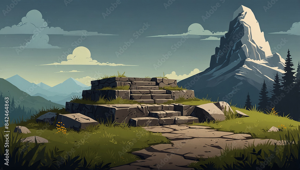 Mountain paths with rocky steps and grass for 2D level builders. 2d ...