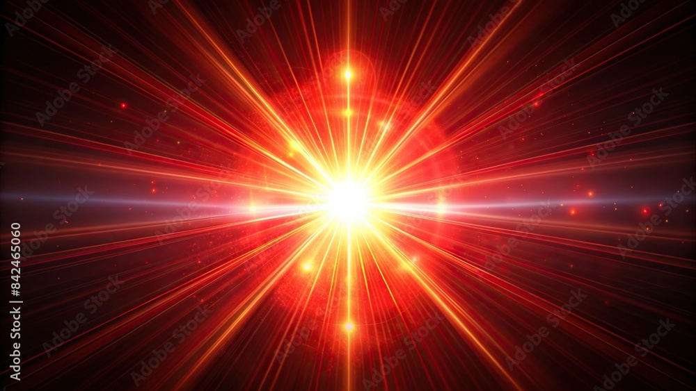 A bright red lens flare bursts across the frame, creating a dynamic and ...