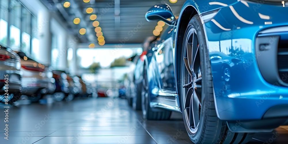Closeup of cars in busy dealership showroom with vehicles for sale ...