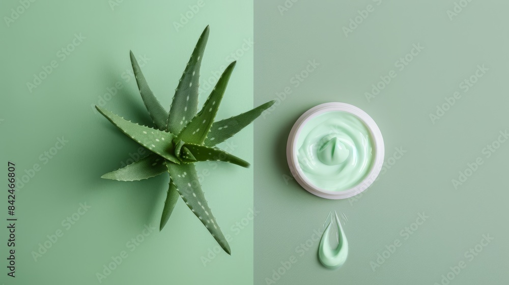 A split image showcasing a vibrant aloe vera plant on one side and a ...