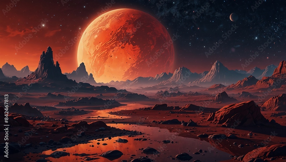 Parallax background alien planet surface futuristic 2d landscape ...