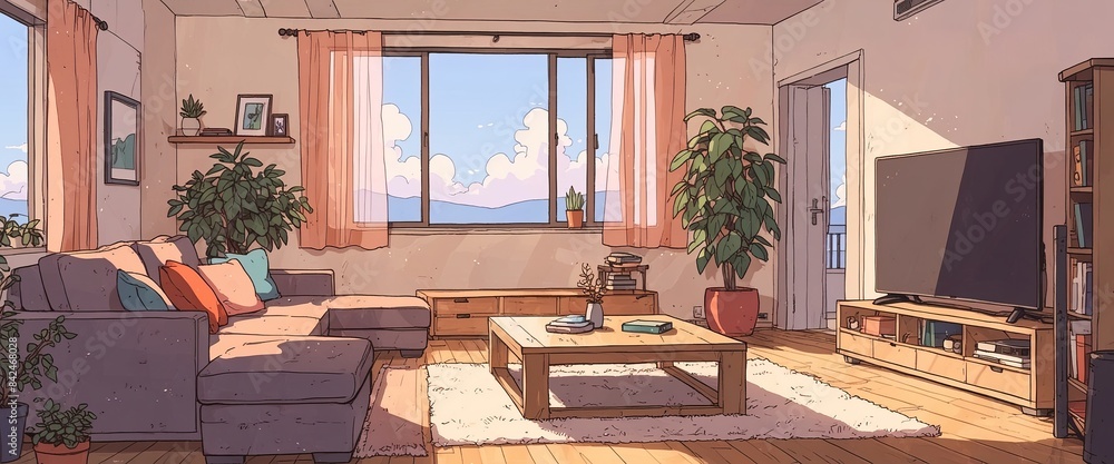 Animated virtual background loop of cozy lofi living room for streamers ...