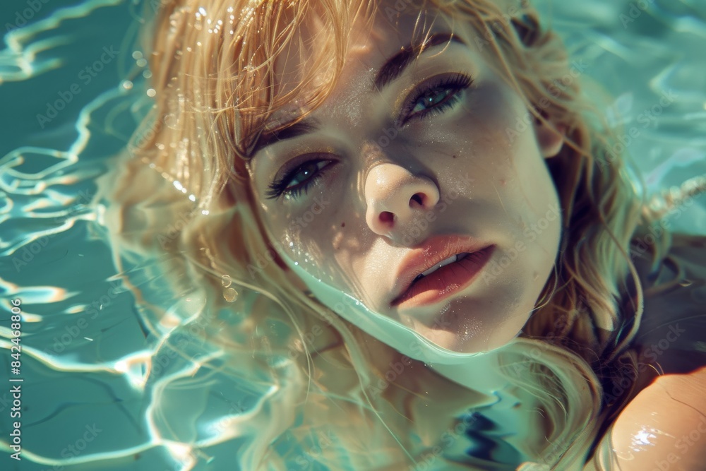 soaking up the sun Bikini woman relaxation on pool float portrait of ...