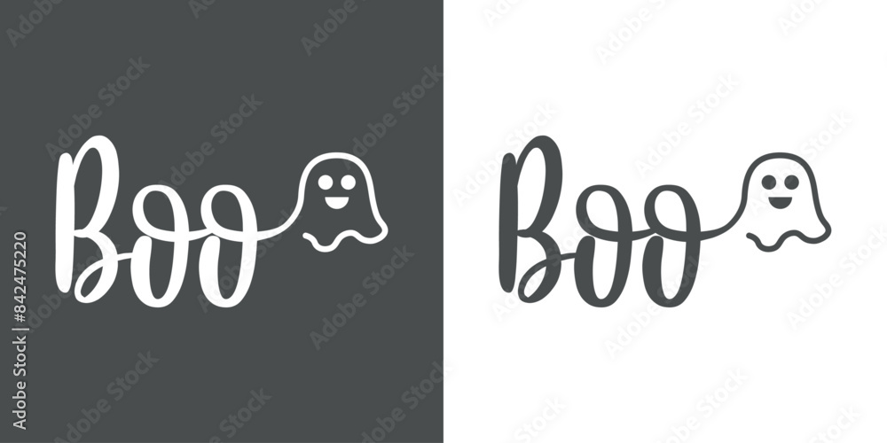 Logo con fantasma para invitaciones y tarjetas de Halloween. Silueta de ...