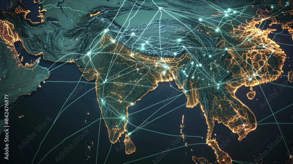Interactive map of South Asia highlighting major digital networks and ...