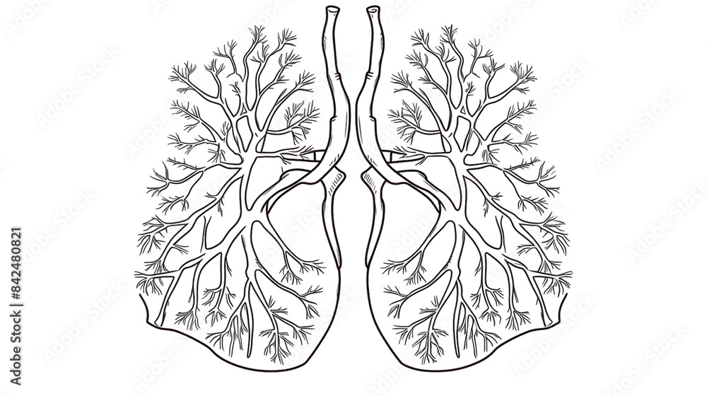 Continuous one line drawing of human organ - Lungs. Lungs outline ...