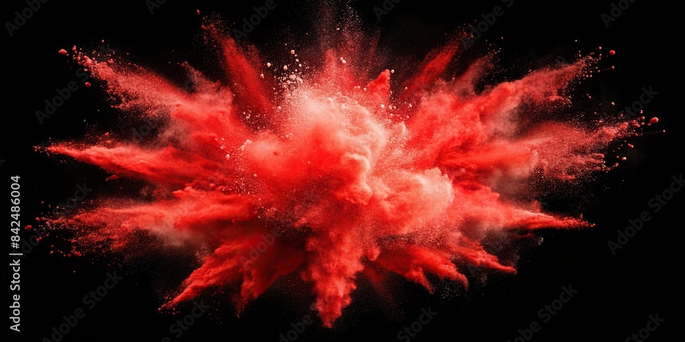 A red cloud of powder explodes outwards from a central point, revealing ...