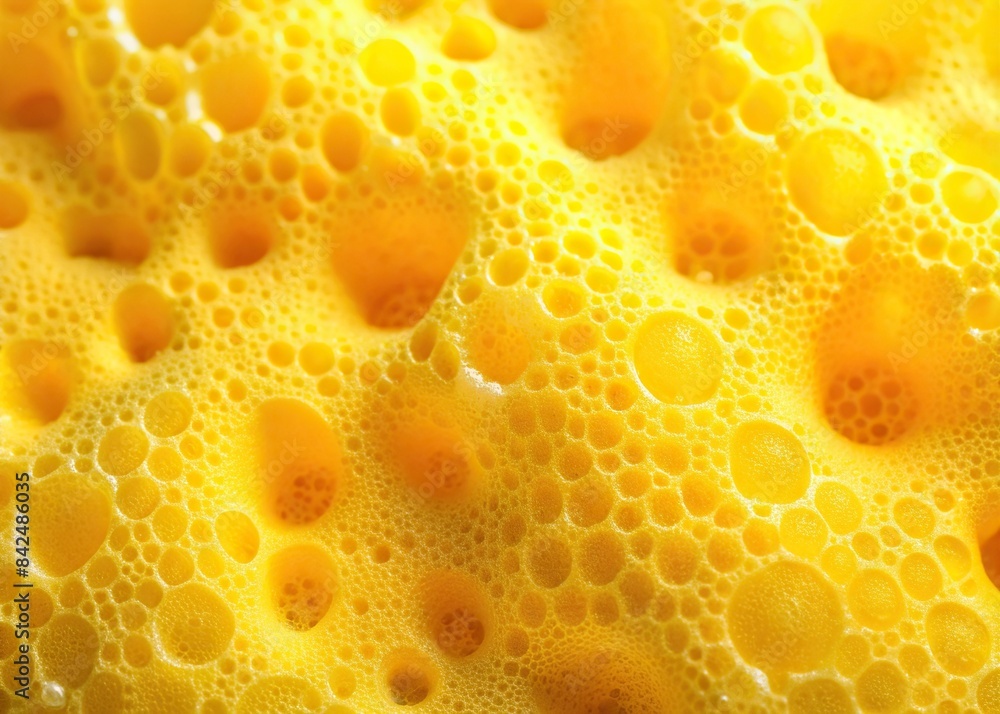 A vibrant yellow foam texture, captured in a close-up abstract shot ...
