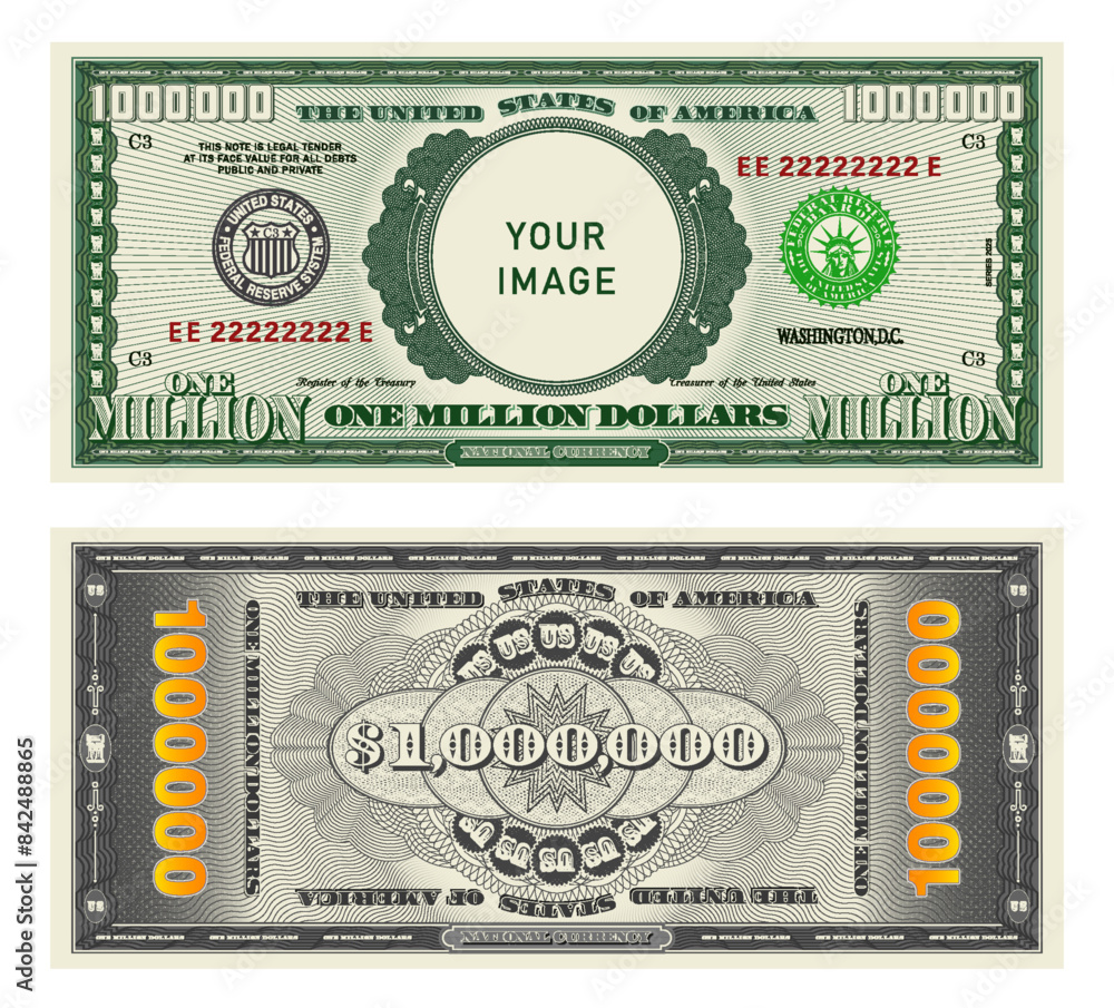 Vector highly detailed fictional beautiful 1000000 US dollar banknote ...