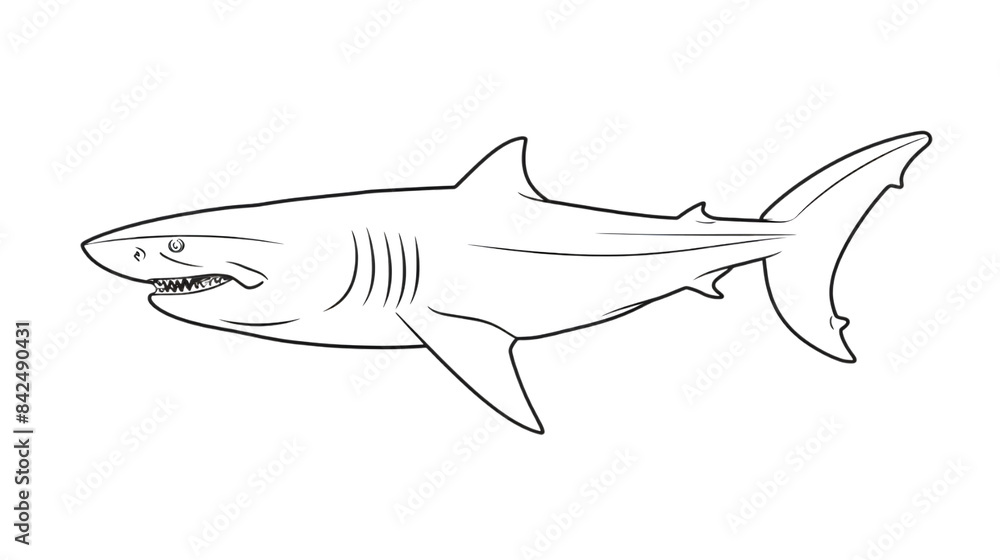 Continuous one line drawing of shark fish illustration. Great white ...