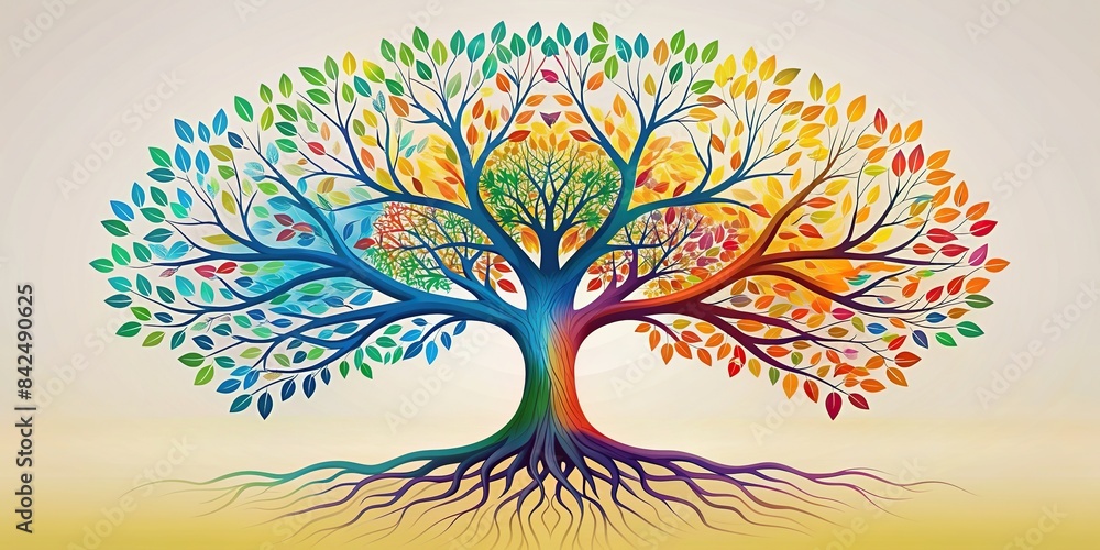 A vibrant, abstract family tree with branches reaching back through ...