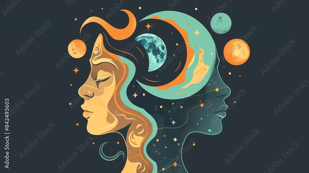 Gaia flat design side view primordial cartoon drawing Tetradic color ...