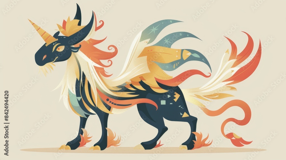 chimera flat design side view mythical cartoon drawing Tetradic color ...